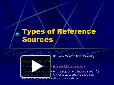 Types of Reference Sources presentation | free to view