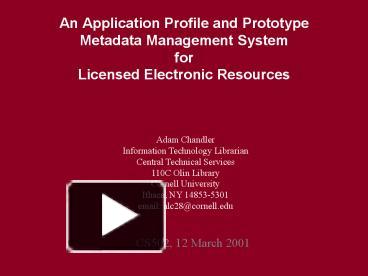 PPT – An Application Profile and Prototype Metadata Management System ...