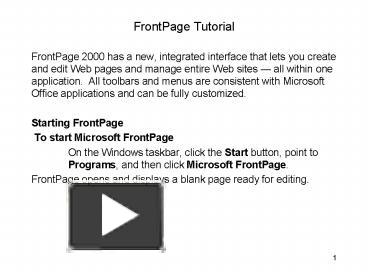 PPT – FrontPage Tutorial PowerPoint presentation | free to view - id: 33dfa-NzA5Y