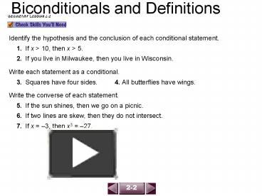 PPT – Biconditionals and Definitions PowerPoint presentation | free to ...