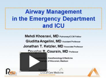 Airway Management in the Emergency Department and ICU presentation ...