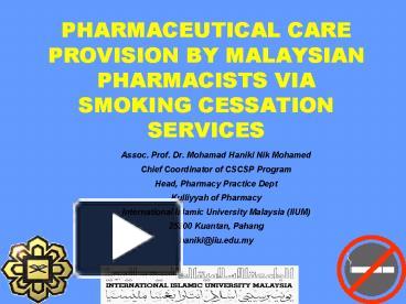 PPT – PHARMACEUTICAL CARE PROVISION BY MALAYSIAN PHARMACISTS VIA ...