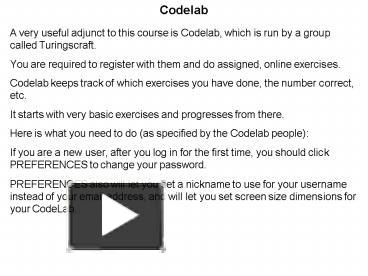 Codelab presentation | free to view