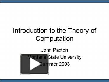 PPT – Introduction to the Theory of Computation PowerPoint presentation ...