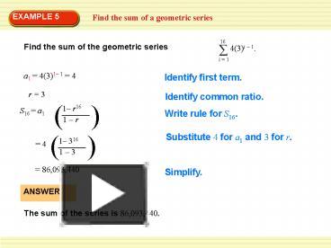 Find the sum of a geometric series presentation | free to view