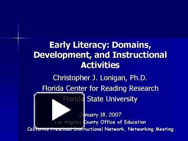 Early Literacy: Domains, Development, and Instructional Activities ...