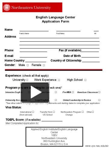 PPT – English Language Center Application Form PowerPoint presentation ...