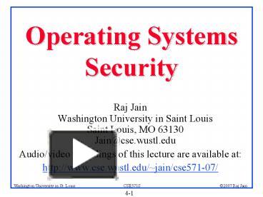 PPT – Operating Systems Security PowerPoint presentation | free to view ...