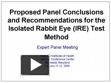 PPT – Proposed Panel Conclusions and Recommendations for the Isolated ...