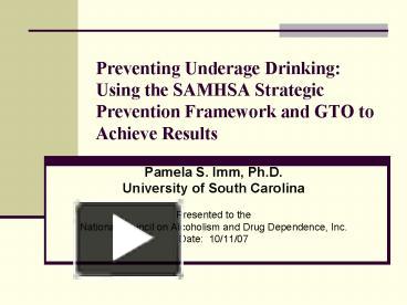 Preventing Underage Drinking: Using the SAMHSA Strategic Prevention ...