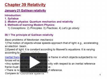 Chapter 39 Relativity presentation | free to view