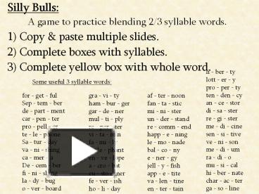 PPT – Interactive TEFL Game: Silly Bulls PowerPoint presentation | free ...