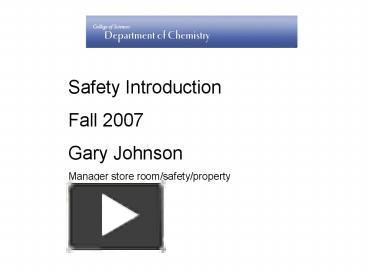 Safety Introduction presentation | free to view