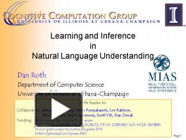 Learning and Inference in Natural Language Understanding presentation ...