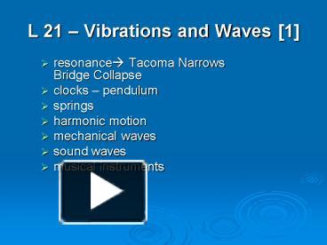 PPT – L 21 Vibrations and Waves 1 PowerPoint presentation | free to ...