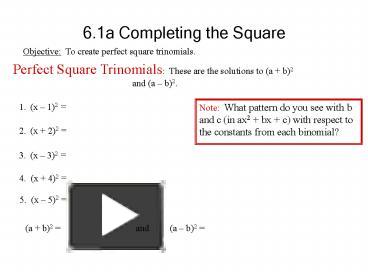 PPT – 6.1a Completing the Square PowerPoint presentation | free to view ...