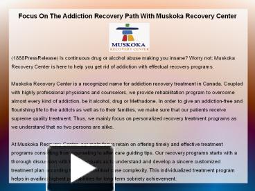 Focus On The Addiction Recovery Path With Muskoka Recovery Center ...