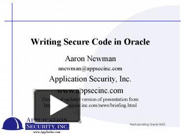 PPT – Writing Secure Code in Oracle PowerPoint presentation | free to ...