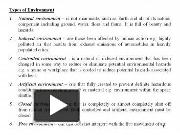 Types of Environment presentation | free to view