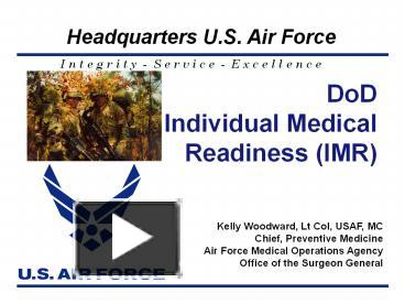 DoD Individual Medical Readiness (IMR) presentation | free to view