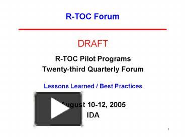 RTOC Forum presentation | free to view
