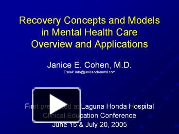 Recovery Concepts and Models in Mental Health Care Overview and ...