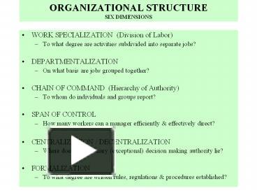 PPT – ORGANIZATIONAL STRUCTURE SIX DIMENSIONS PowerPoint presentation ...