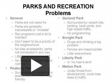 PARKS AND RECREATION Problems presentation | free to view