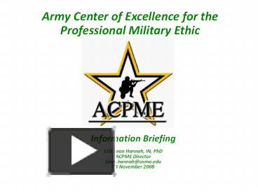 Army Center of Excellence for the Professional Military Ethic ...