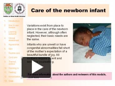 Care of the newborn infant presentation | free to download