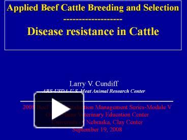 Applied Beef Cattle Breeding and Selection presentation | free to view