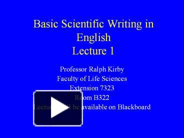 Basic Scientific Writing in English Lecture 1 presentation | free to view