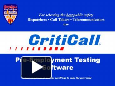 Welcome to a Special Demonstration of CritiCall presentation | free to ...