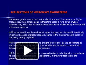 APPLICATIONS OF MICROWAVE ENGINEERING presentation | free to download