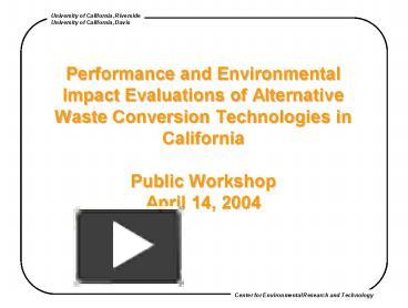Performance and Environmental Impact Evaluations of Alternative Waste ...