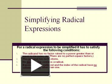 Simplifying Radical Expressions presentation | free to view