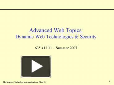 Advanced Web Topics: Dynamic Web Technologies presentation | free to view