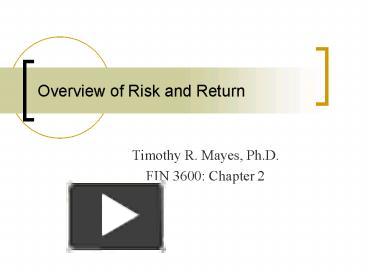 PPT – Overview of Risk and Return PowerPoint presentation | free to ...