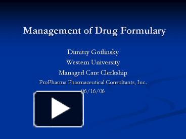 Management of Drug Formulary presentation | free to view