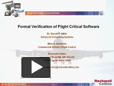 PPT – Formal Verification of Flight Critical Software PowerPoint ...