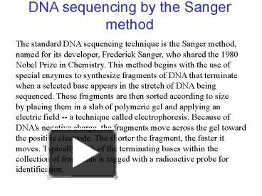 DNA sequencing by the Sanger method presentation | free to download