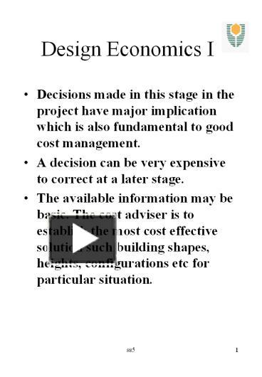 Design Economics I presentation | free to view