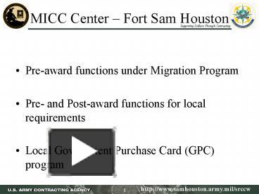 PPT – MICC Center – Fort Sam Houston PowerPoint presentation | free to ...