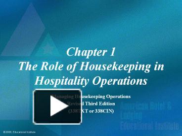 Chapter 1 The Role of Housekeeping in Hospitality Operations ...