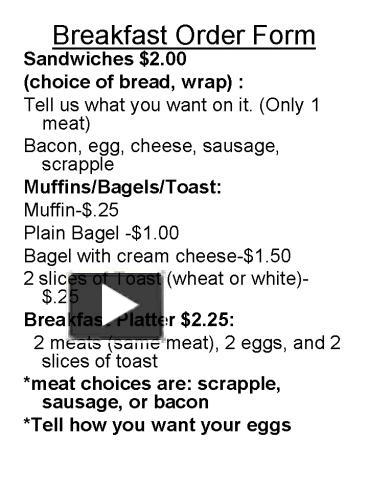 PPT – Breakfast Order Form PowerPoint presentation | free to view - id ...