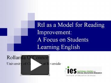 RtI as a Model for Reading Improvement: A Focus on Students Learning ...
