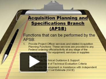 Acquisition Planning and Specifications Branch (APSB) presentation ...