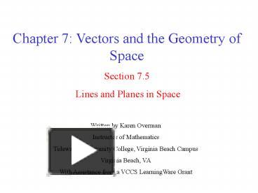 PPT – Chapter 7: Vectors and the Geometry of Space PowerPoint ...