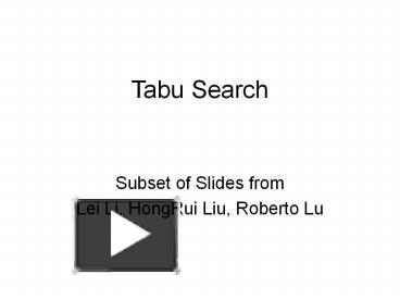 Tabu Search presentation | free to download