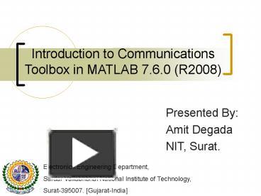 Introduction to Communications Toolbox in MATLAB 7.6.0 (R2008 ...